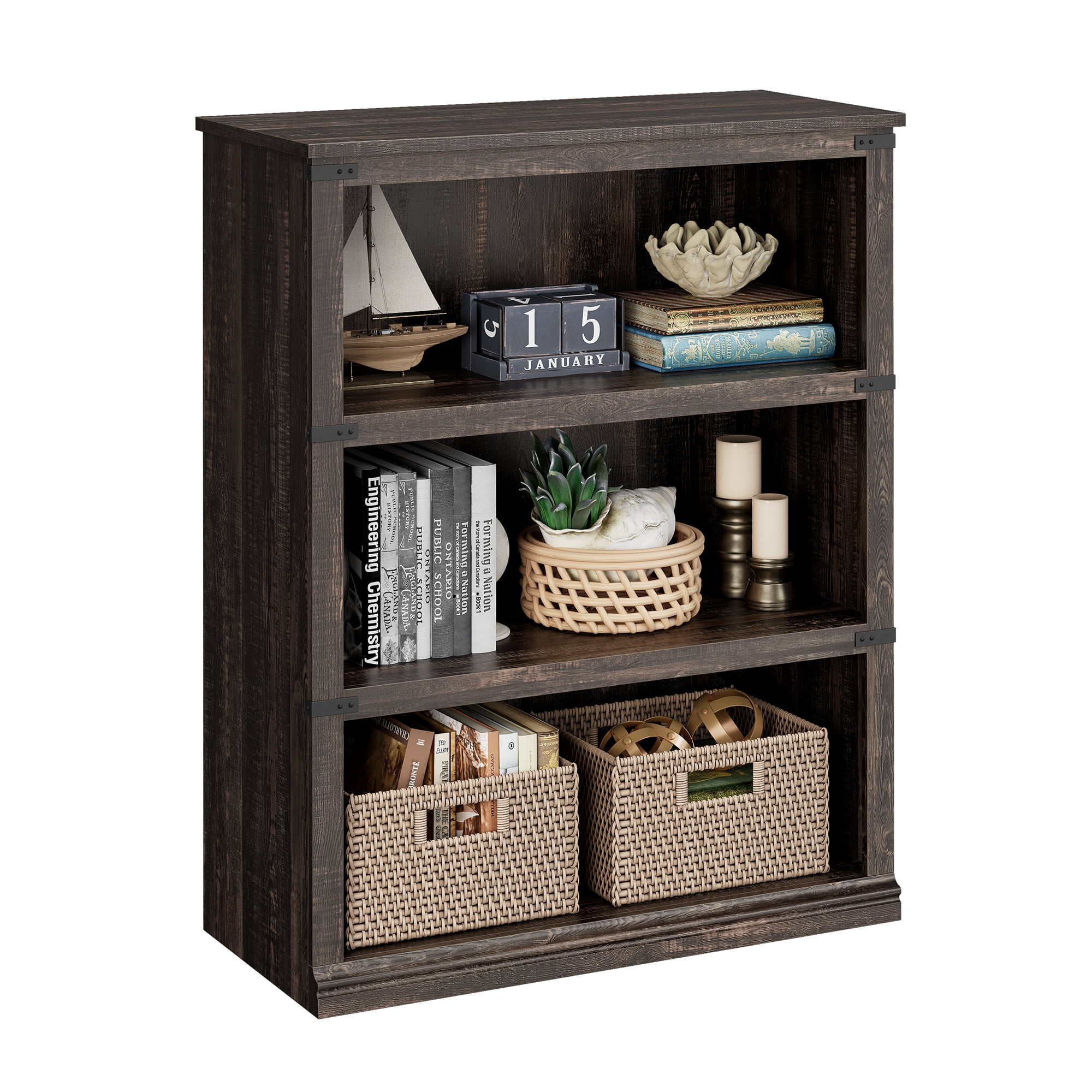 Yiwa 3 Wooden Tier Bookcase, Farmhouse Book Shelf 40 Inch Open Display ...