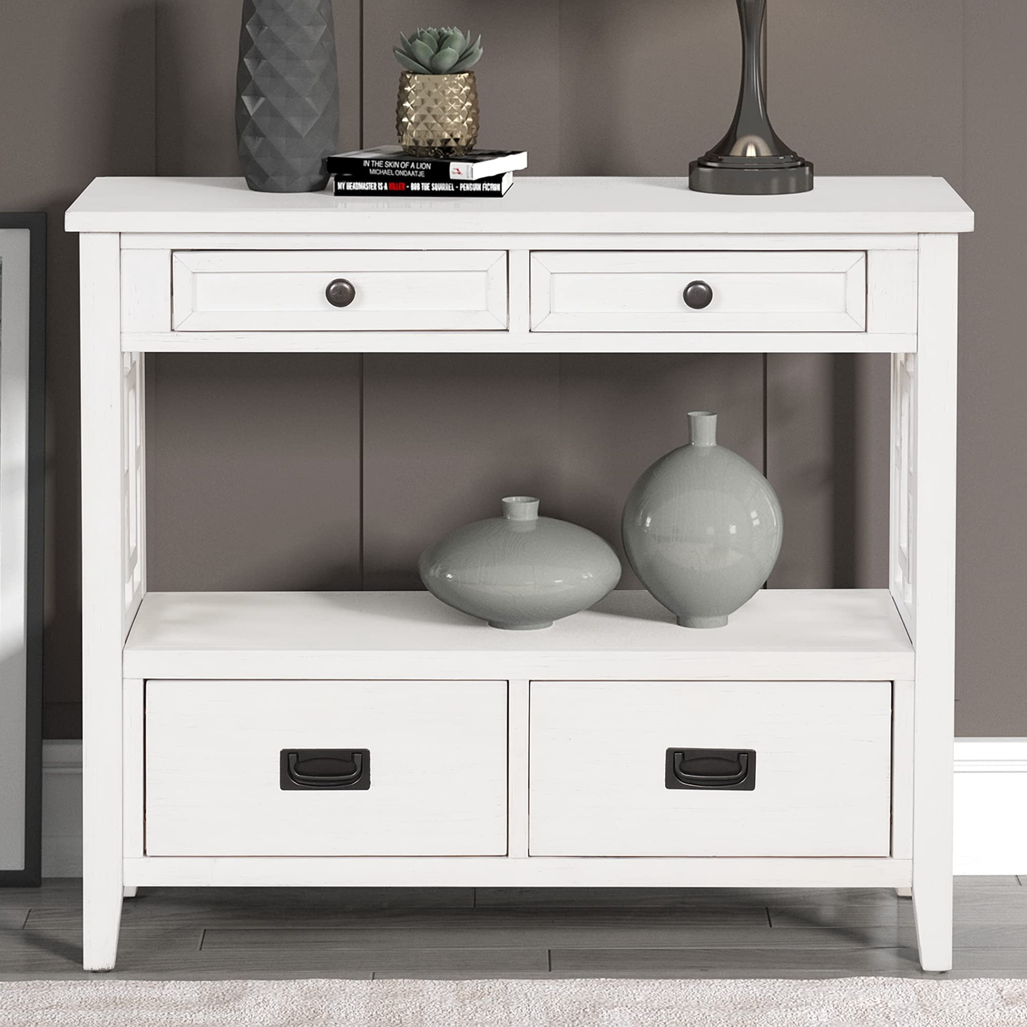 Yiwa 36" Console Table Entryway Sofa Table With 4 Storage Drawers Open ...