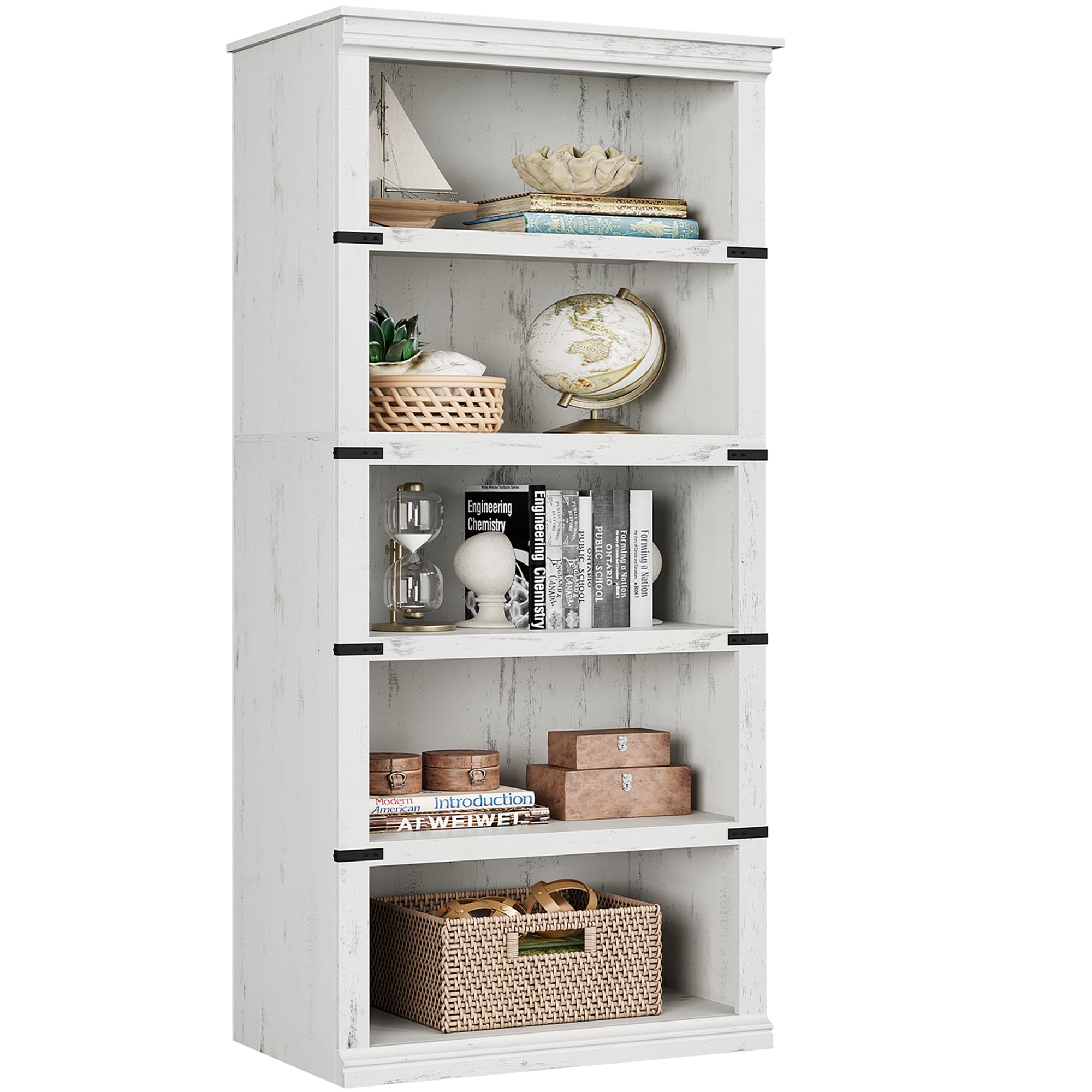 Yiwa 5 Wooden Tier Bookcase, Farmhouse Book Shelf 67.4 Inch Tall Open ...