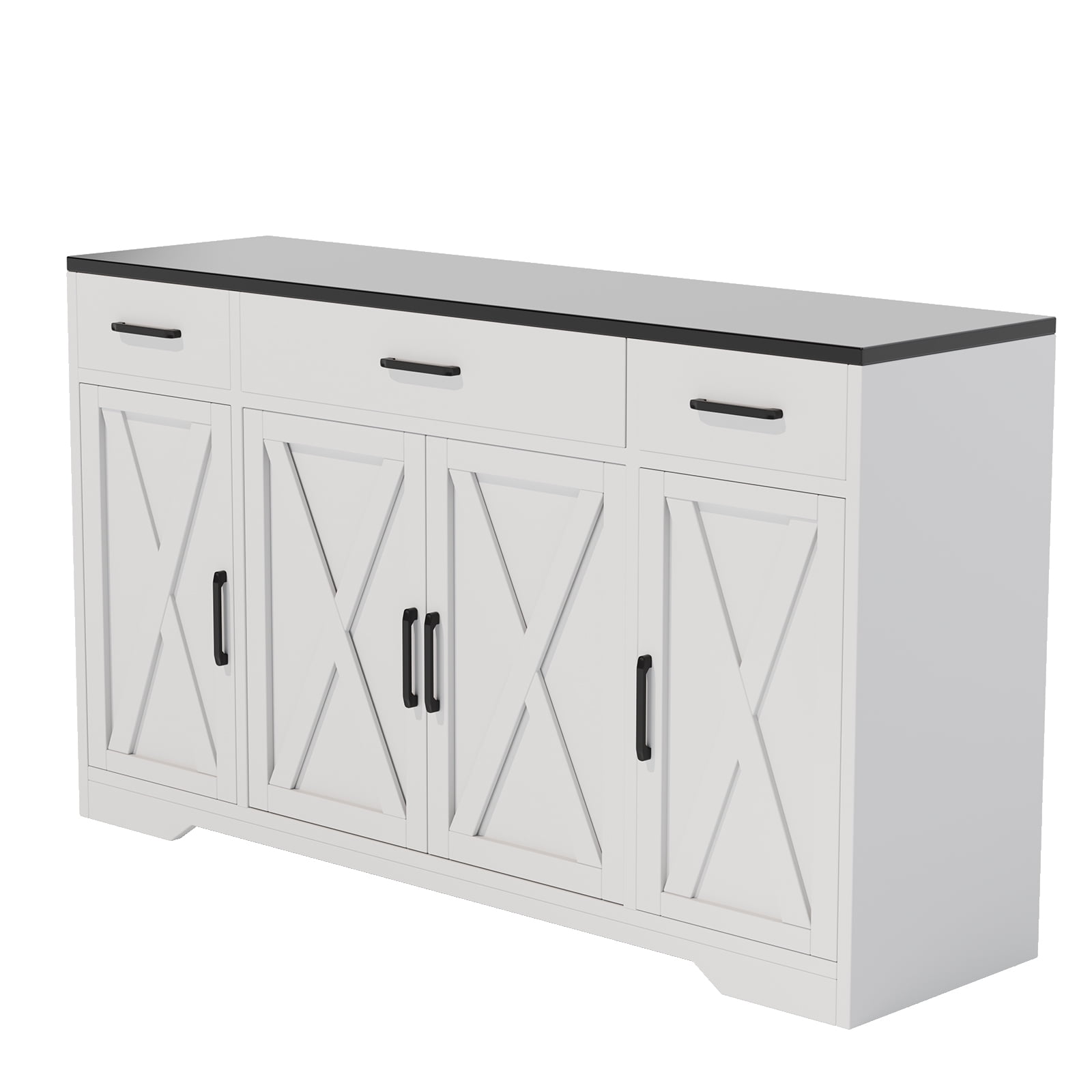 Yiwa 55" White Kitchen Buffet Cabinet with 4 Doors, 3 Drawers ...