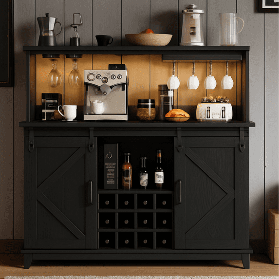 Yiwa 55-inch Farmhouse Bar Cabinet with Sliding Barn Doors, Built-in ...