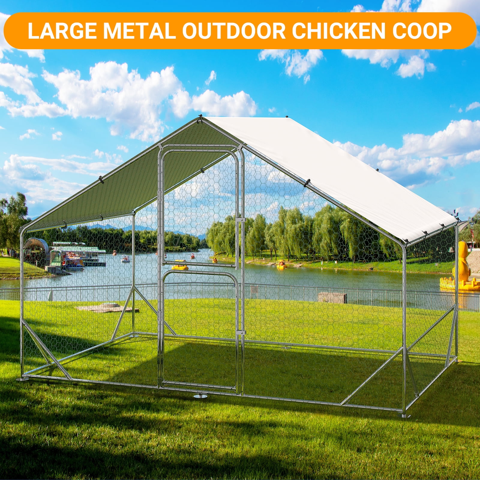 Yiwa 9.8x6.5x6.5ft Large Metal Walk-in Chicken Run with Waterproof ...