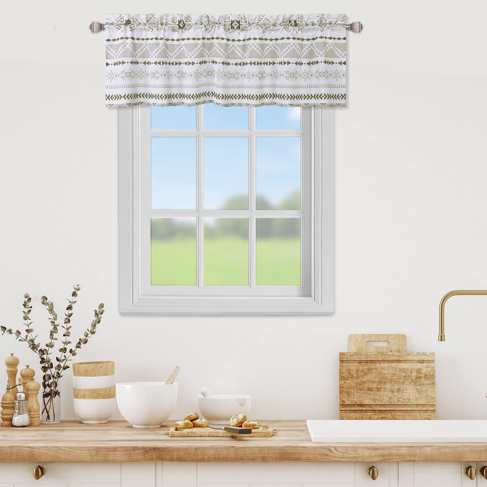 Yiwa Boho Window Valance 1 Panel Geometric Printed Pattern Kitchen ...