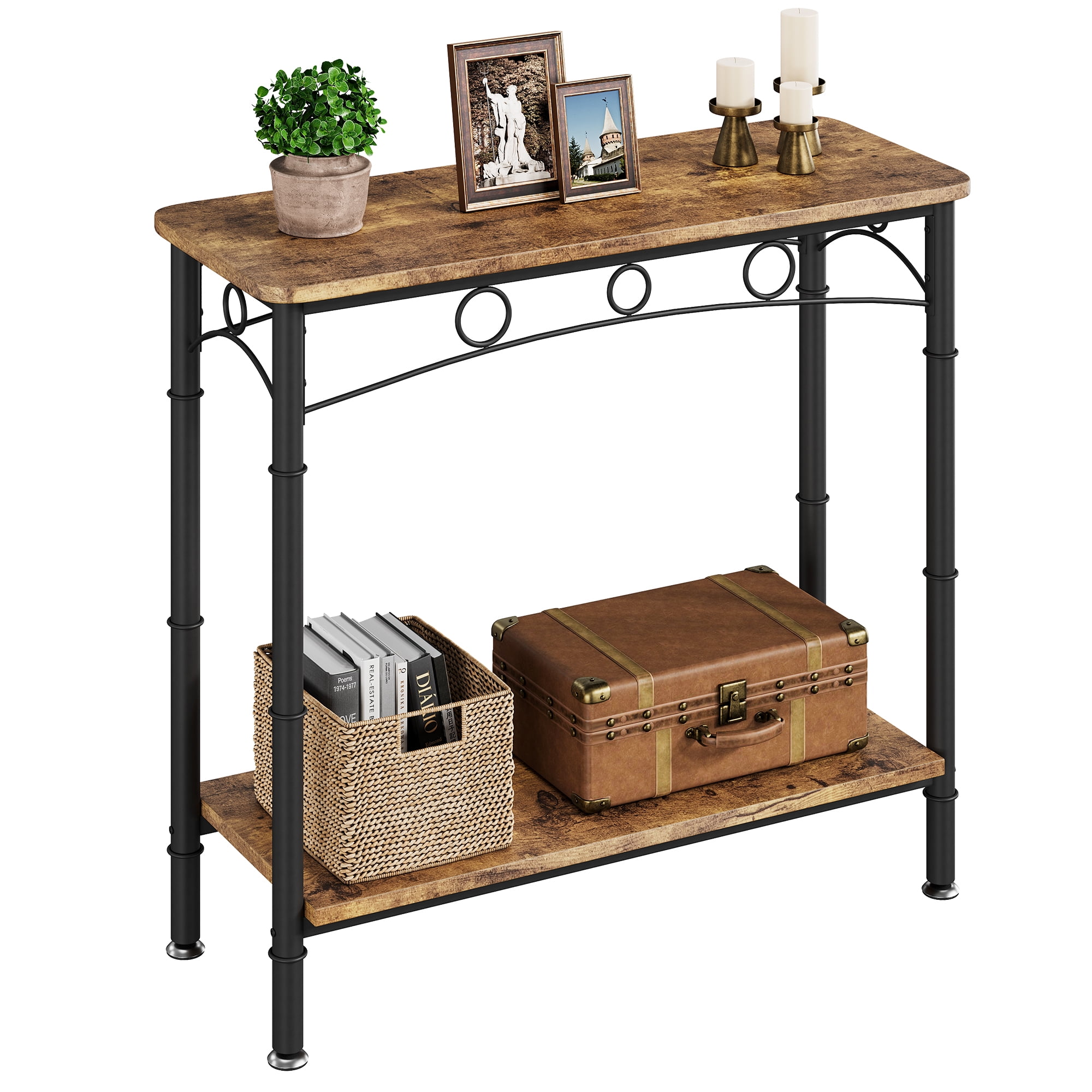 Yiwa Console Table with 2 Tier Shelves, Wood Entryway Table, 31.5in ...