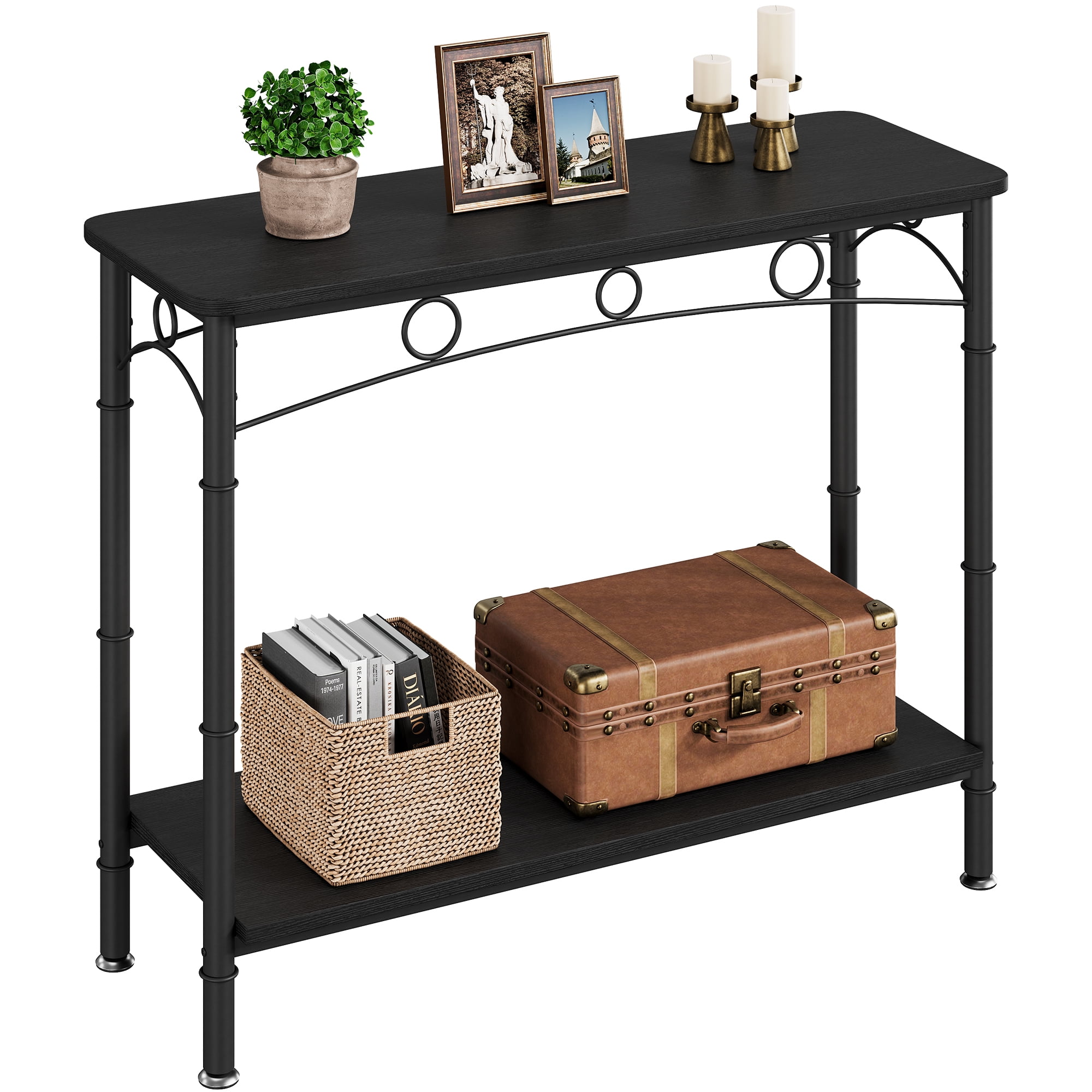 Yiwa Console Table with 2 Tier Shelves, Wood Entryway Table, 41.3in ...