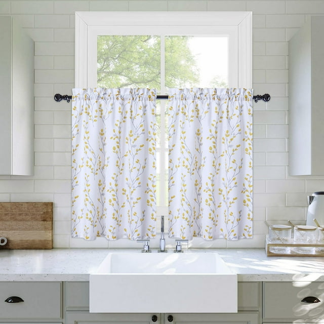 Yiwa Kitchen Curtains, Tree Branch Embossed Textured Tier Curtains for ...