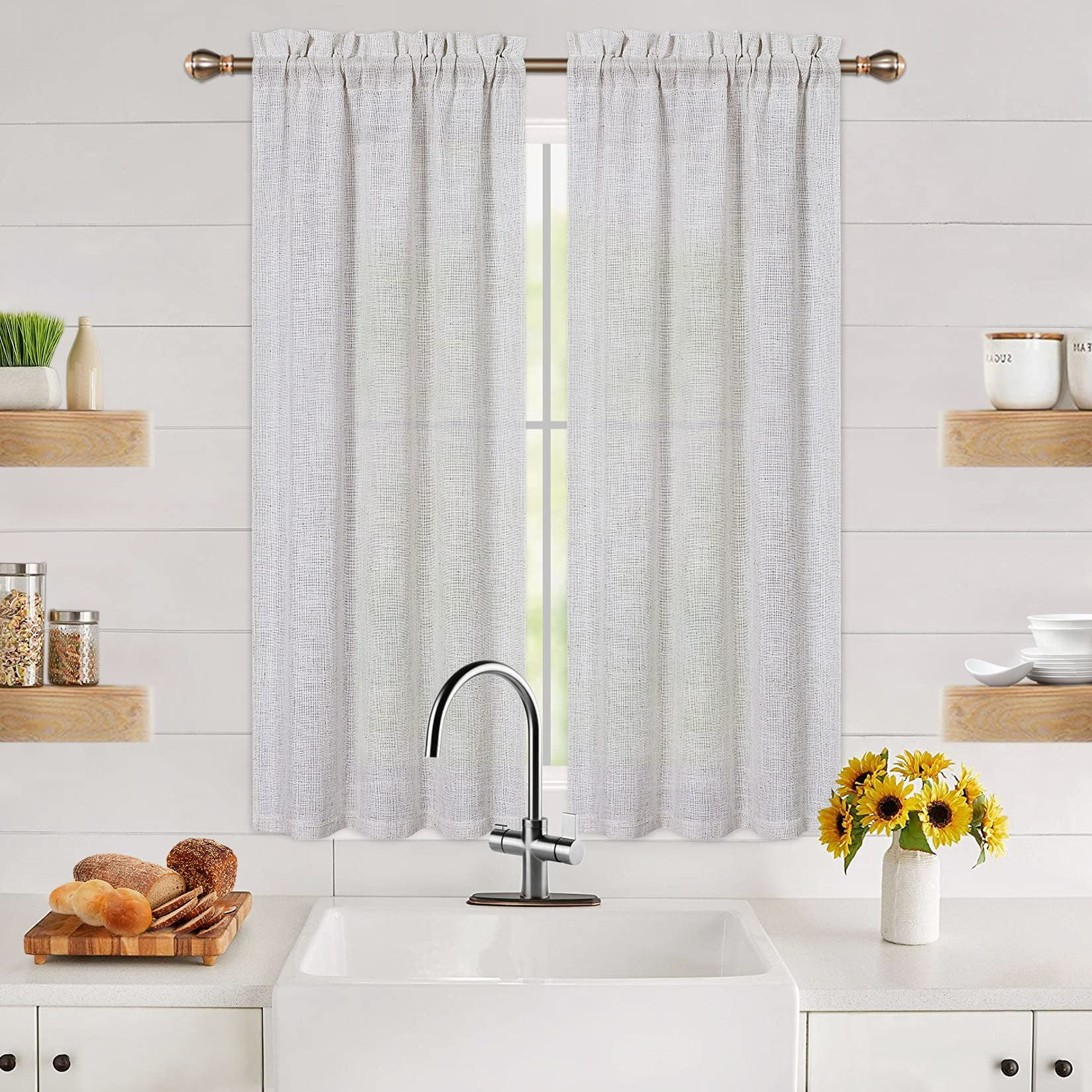 Yiwa Linen Short Curtains for Kitchen Window, Rustic Farmhouse Linen ...