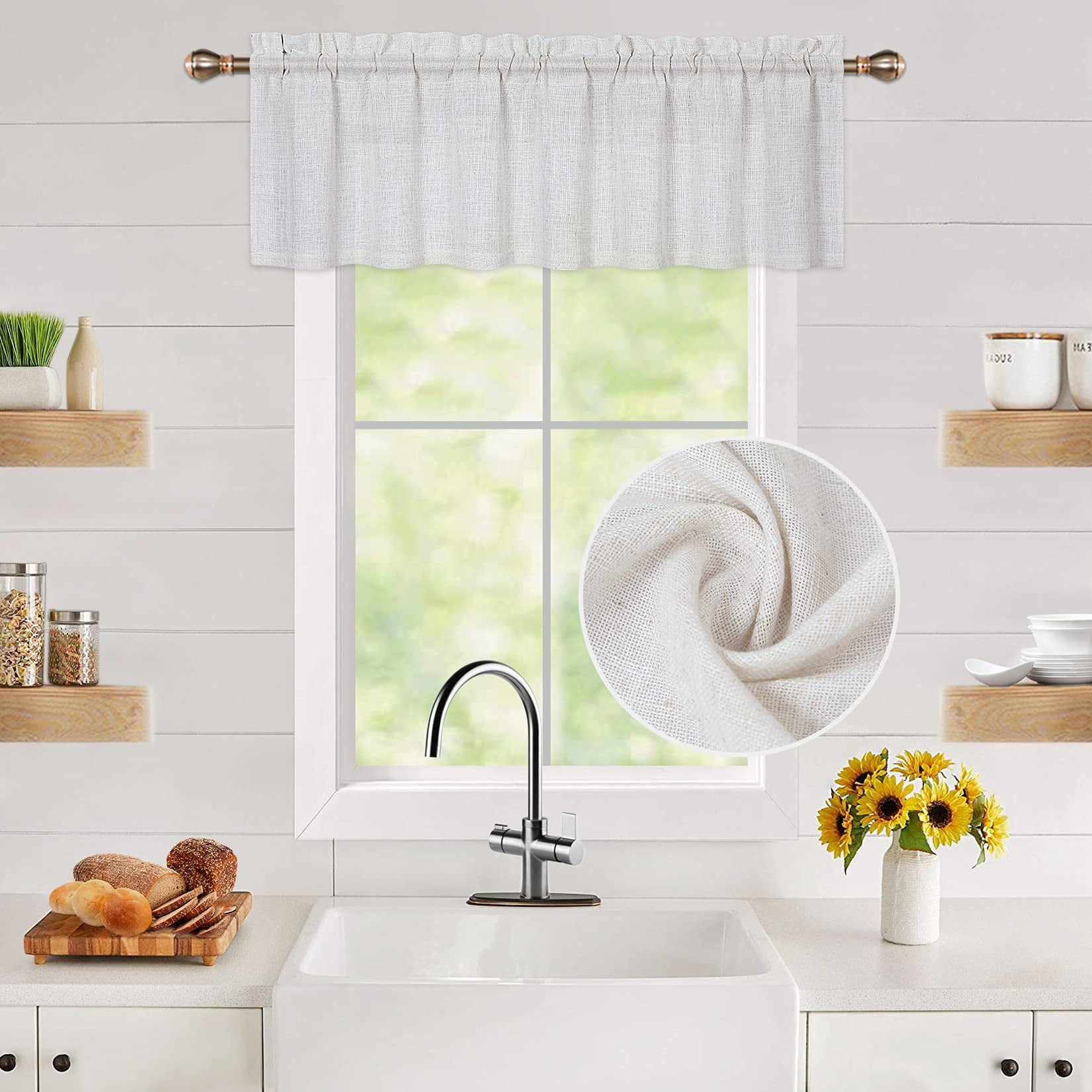 Yiwa Linen Valance for Kitchen Window, Rustic Farmhouse Linen Blend ...