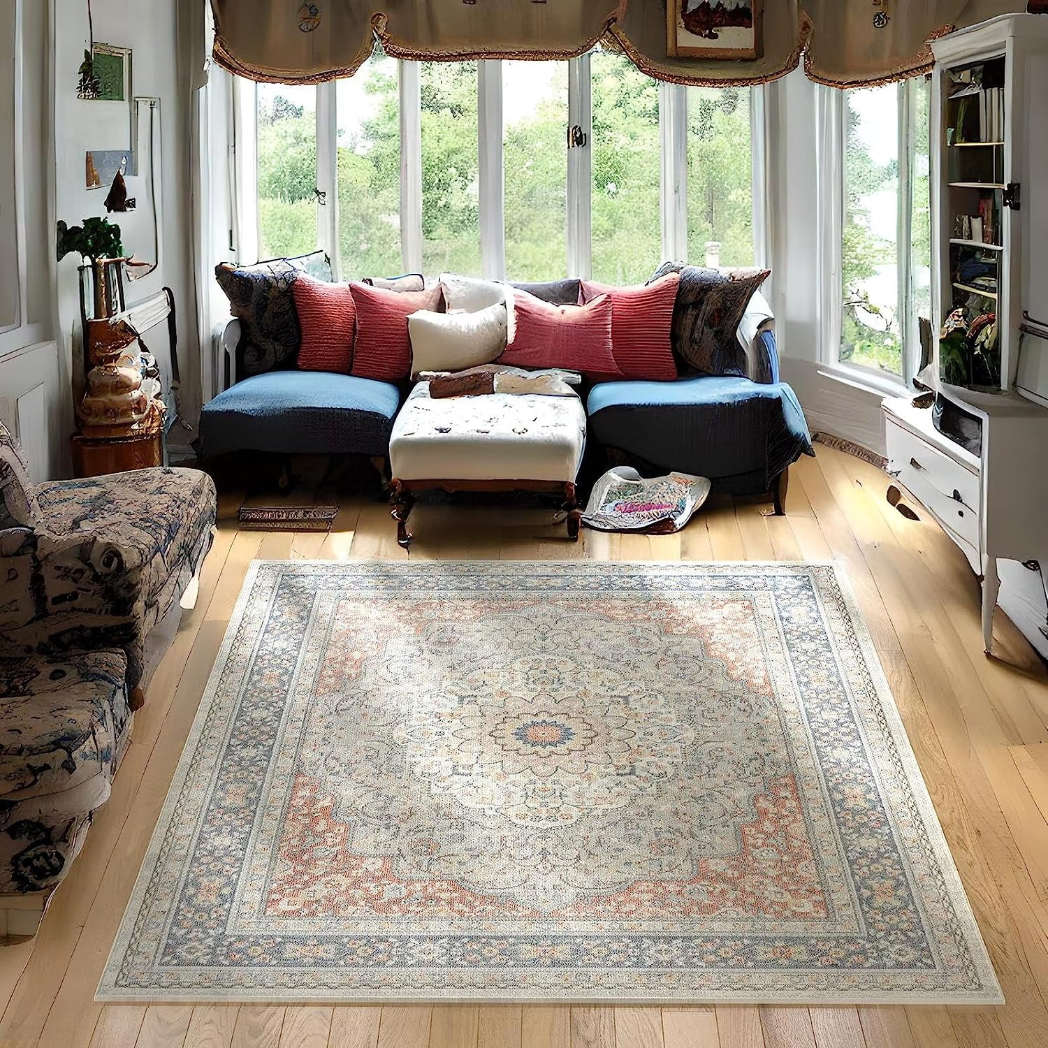 Yiwa Modern Area Rug 5x7 Farmhouse Floral Print Rug Low Pile Floorcover ...