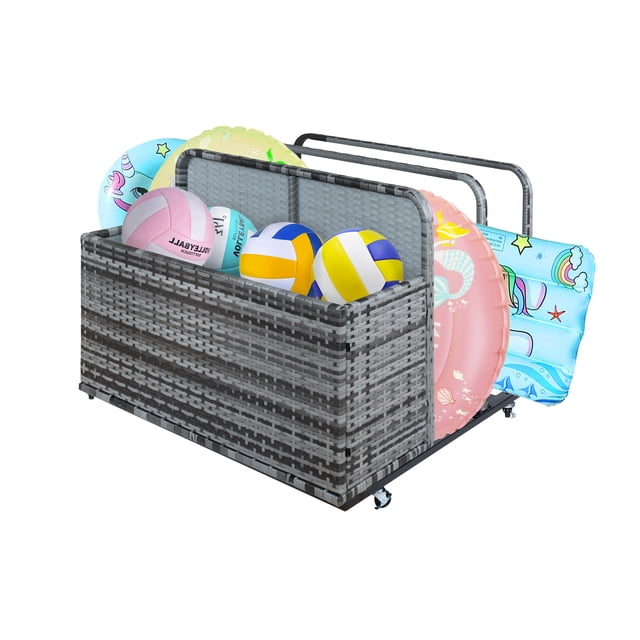 Yiwa PE Rattan Poolside Float Storage Basket with Wheels for Indoor ...