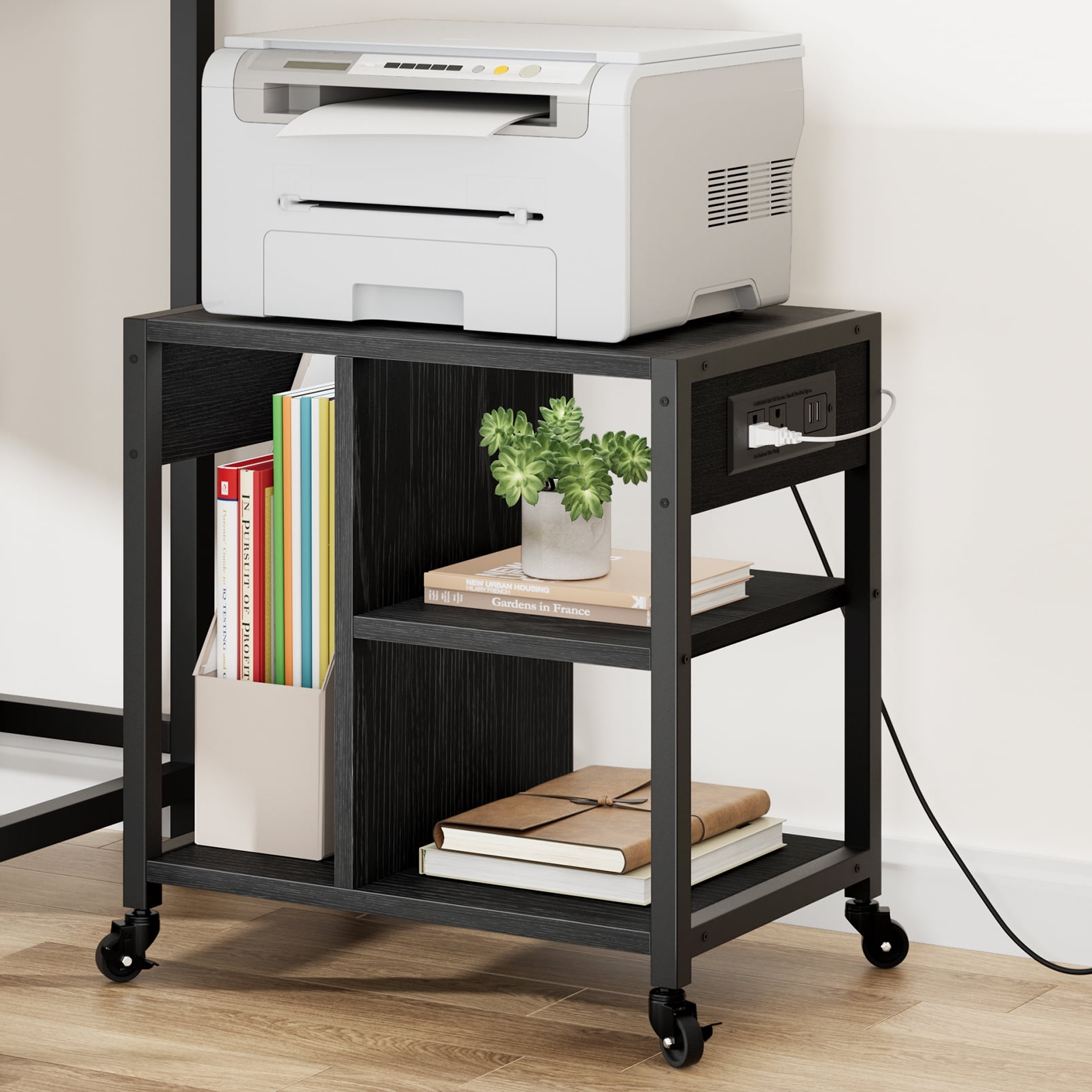 Yiwa Printer Cart with Power Outlets and USB Charging Ports, 3-Tier ...