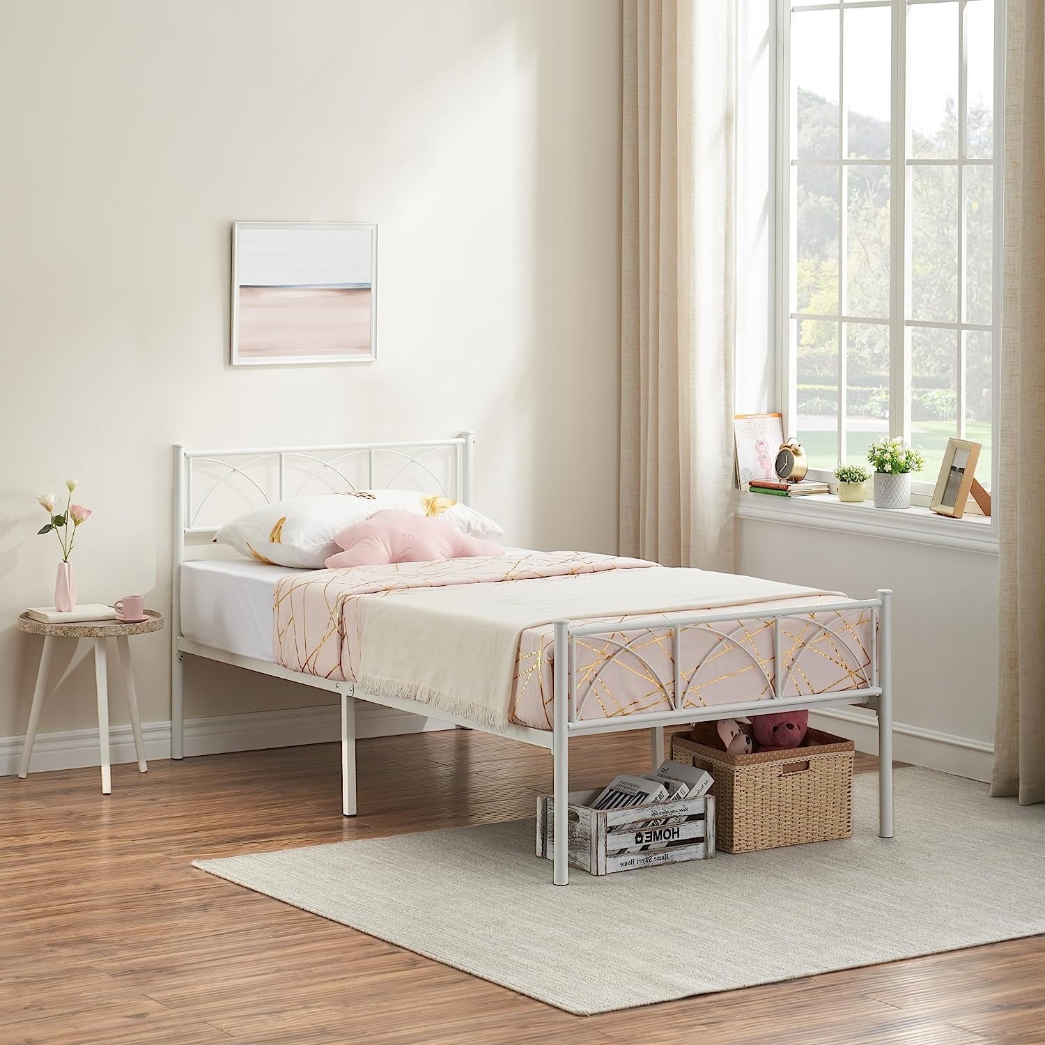 Yiwa White Twin Size Metal Bed Frame with Headboard and Footboard ...