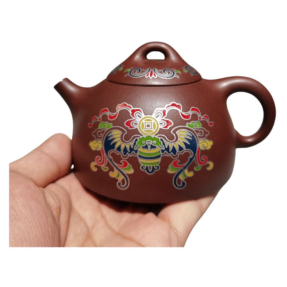 Yixing Clay Teapot Unique Pu-Erh Pot Enameled Pear Shaped Bulbous ...