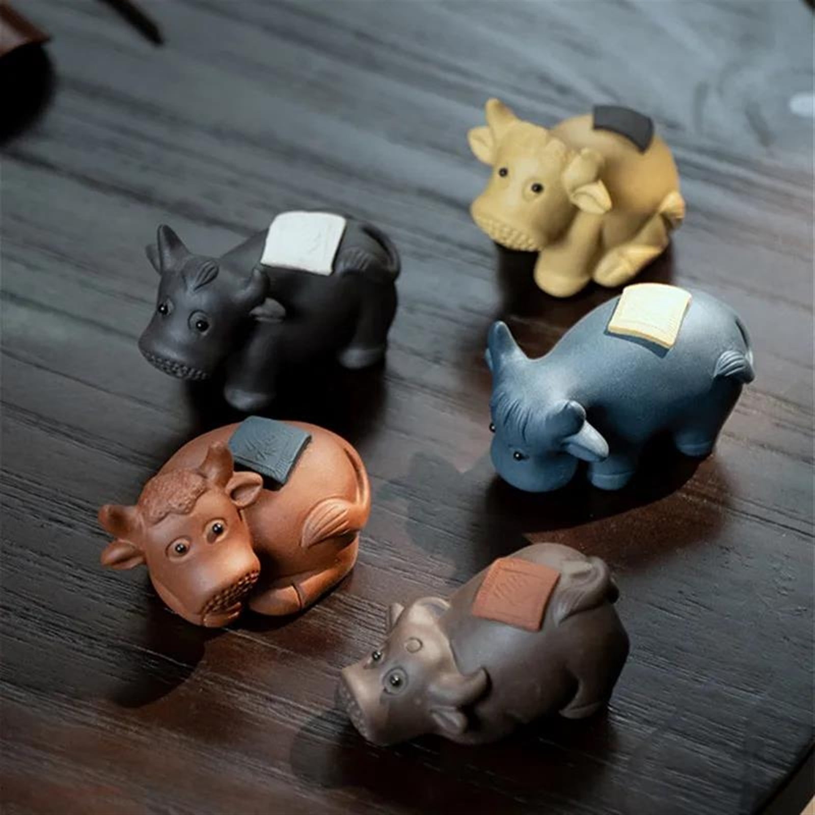 Yixing Purple Clay Tea Pet 5 Pcs/set Chinese Lucky Cattle Statue ...