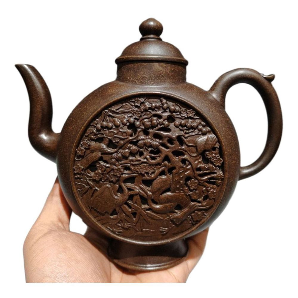 Yixing Zisha Teapot Collectible Asian Openwork Carved Sculpted Etched ...