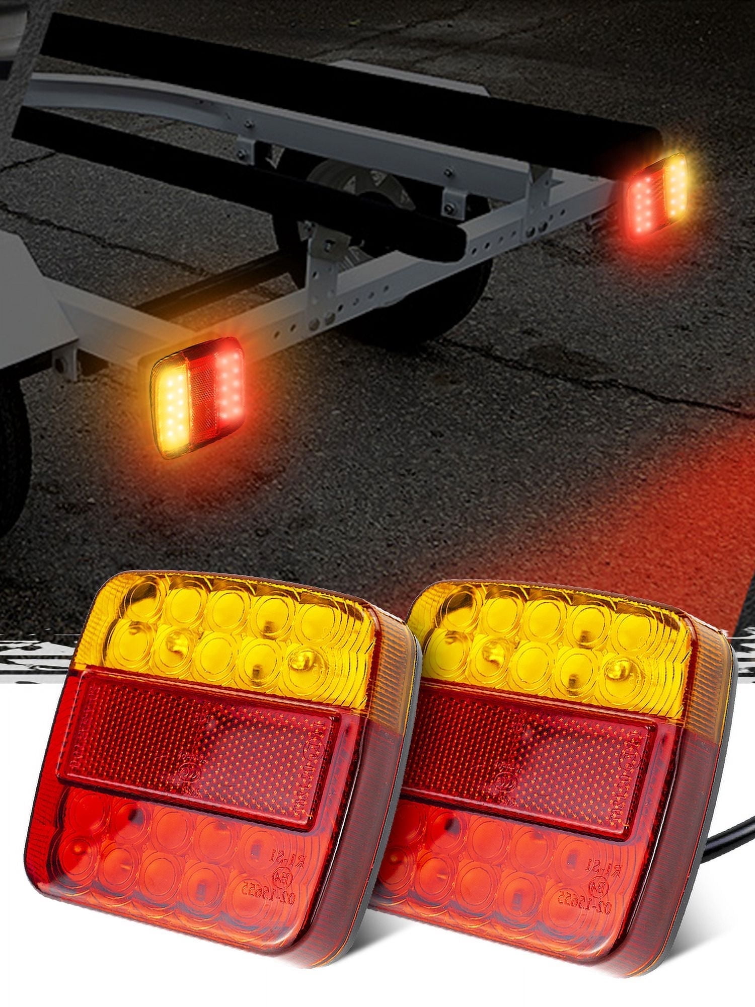 AUTOXBERT Pair 12V LED Trailer Tail Lights Turn Signal Running Amber ...