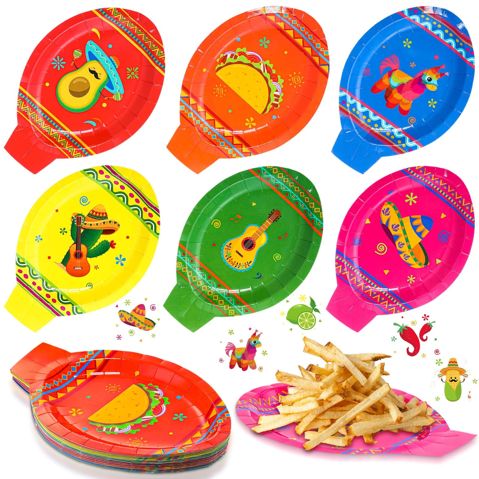 Yiyiring 30 Pcs Fiesta TSF6 Paper Plate 7" x of The Dead Party Supplies Maracas Mexican Party ...