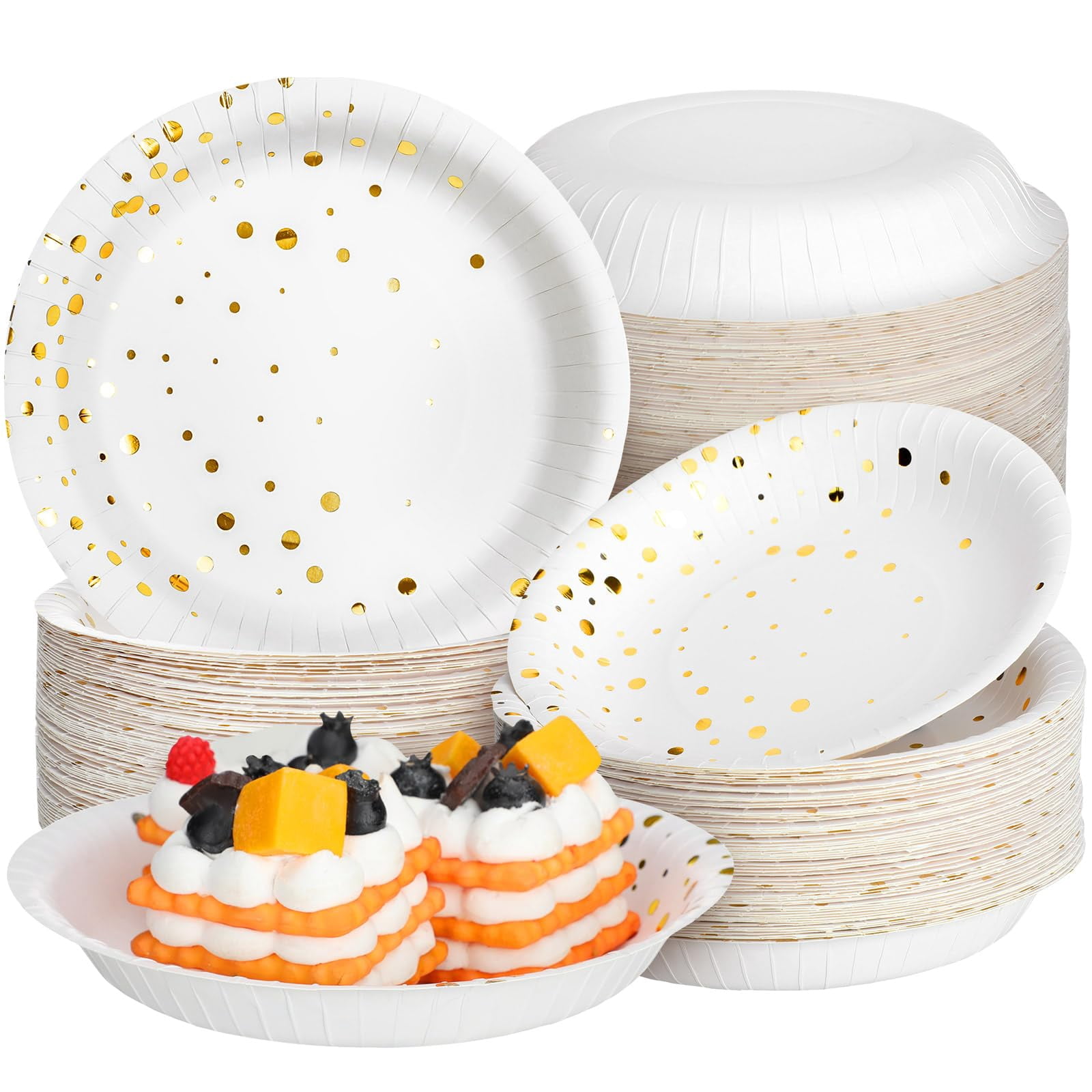 Yiyiring 60 Pack 20 oz White AFN1and Gold Paper Bowls Disposable Paper ...