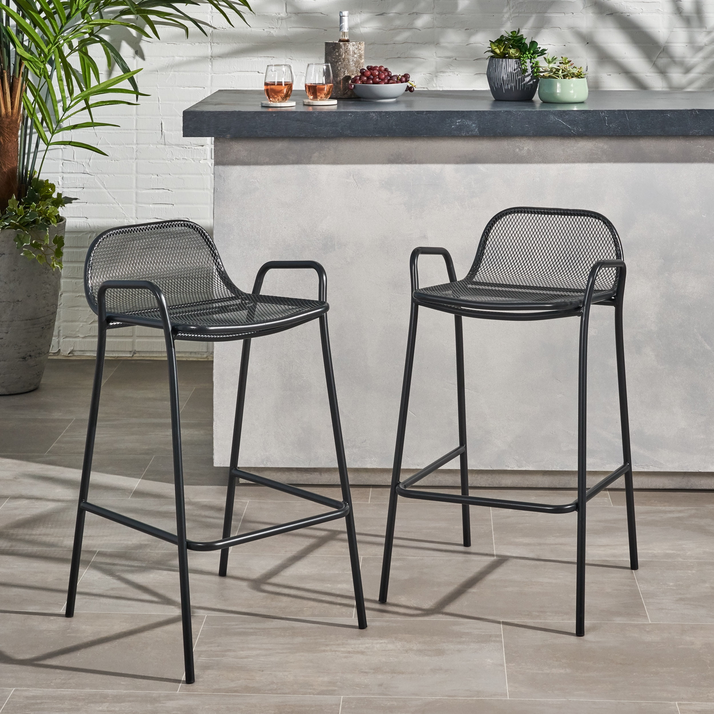 Yiyuanjin Outdoor Bar Stools Set of 2 with Low Back, Modern Metal Bar ...