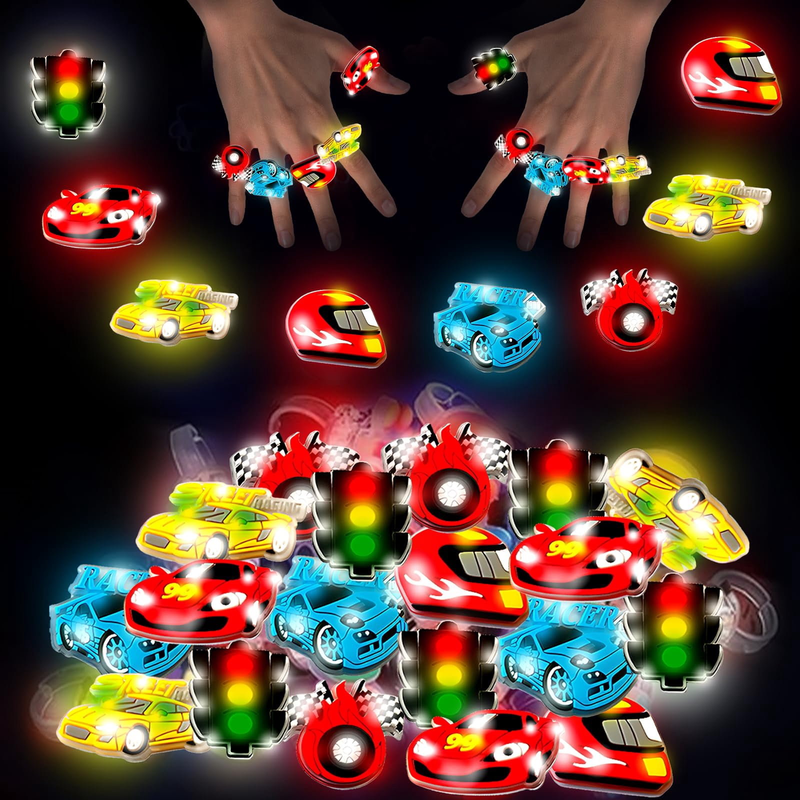 Yizeda Race Cars LED RRF12 Light Up Rings 24 Pcs Racing Party Favors ...