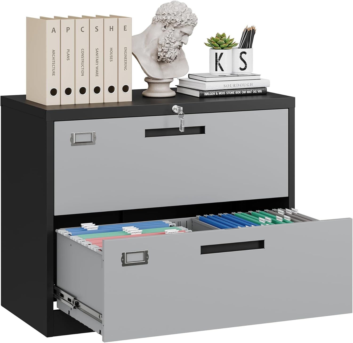 Yizosh 2 Drawer File Cabinet with Lock, Filing Cabinet for Home Office ...