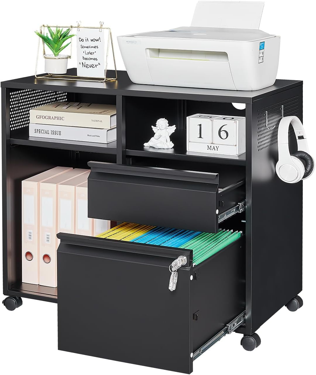 Yizosh 2-Drawer Metal File Cabinet with Lock, Mobile Lateral Filing ...