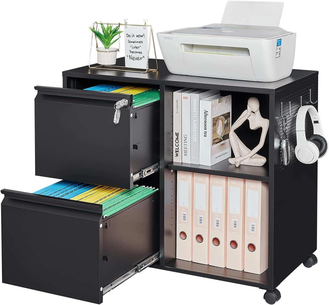 Yizosh 2-Drawer Metal File Cabinet with Lock, Mobile Lateral Filing ...