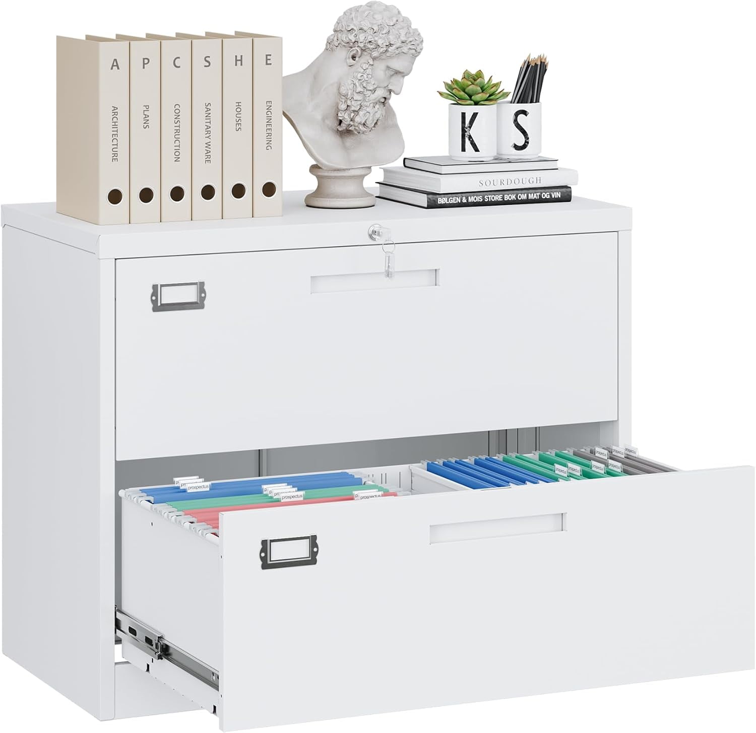 Yizosh 2 Drawer White File Cabinet with Lock, Filing Cabinet for Home ...