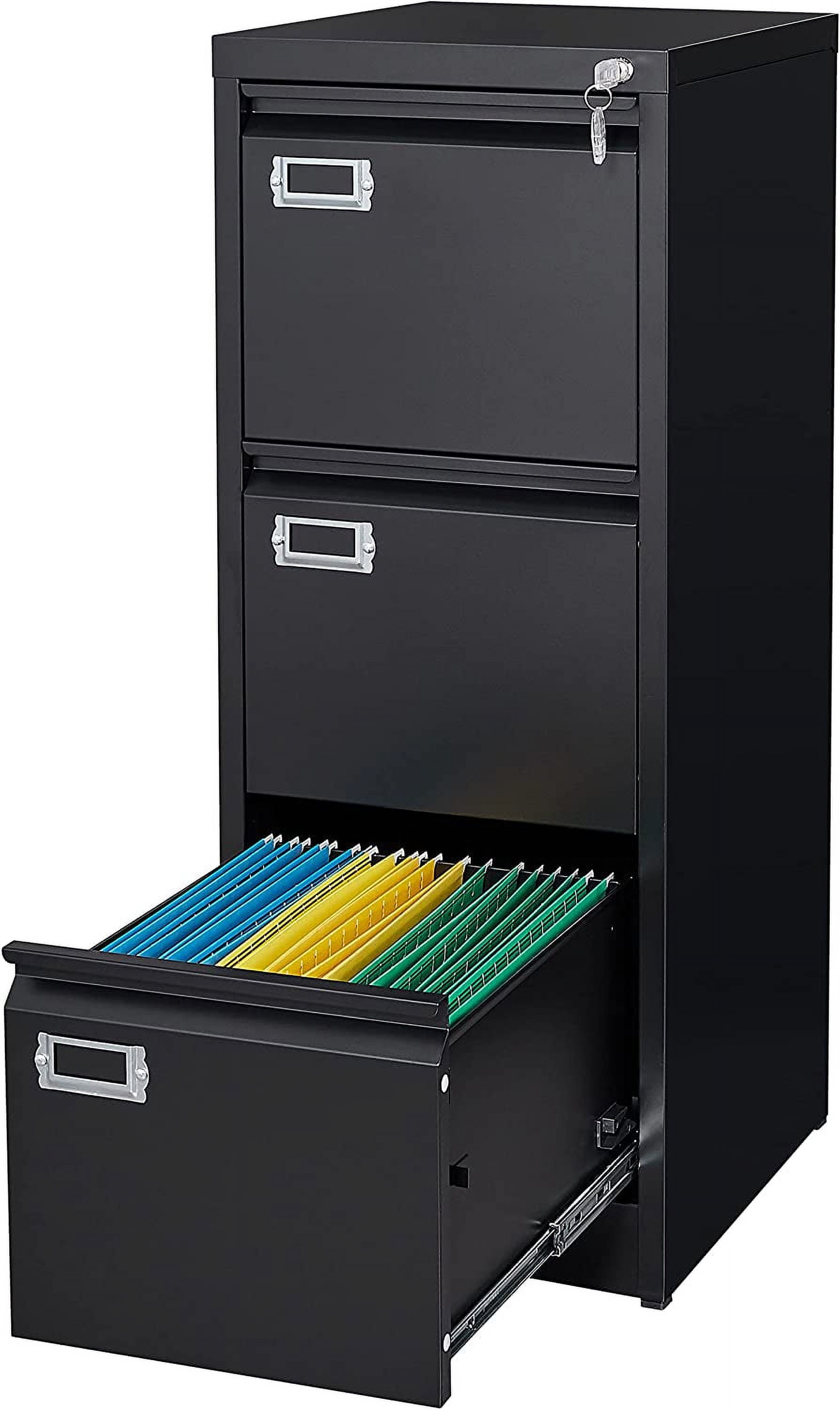 Yizosh 3 Drawer Black File Cabinet with Lock, Filing Cabinets for Home ...