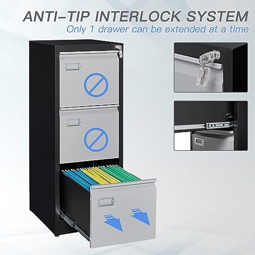 Yizosh 3 Drawer File Cabinet with Lock, Filing Cabinets for Home Office ...
