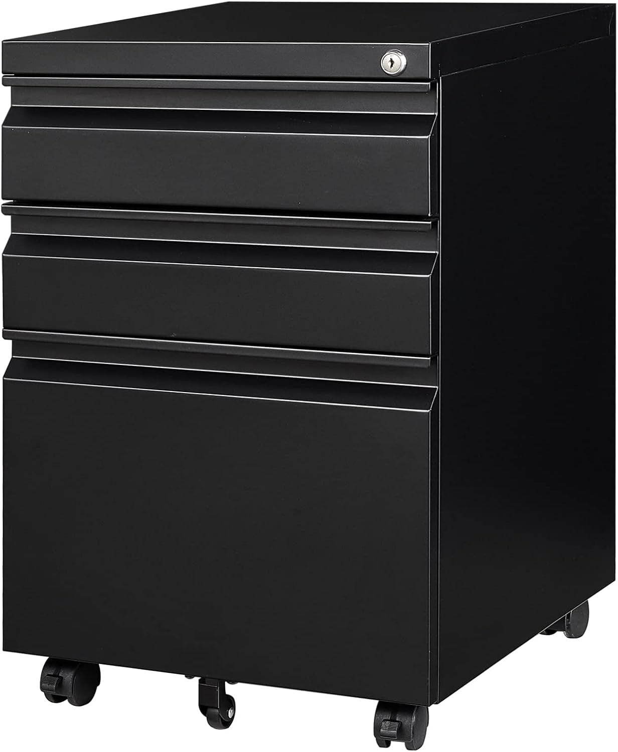 VividVibes 3 Drawer Mobile File Cabinet with Lock, Black Under Desk ...