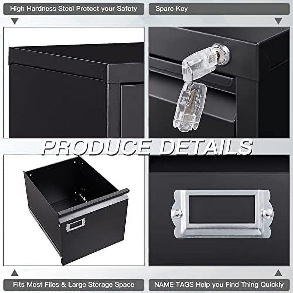 Yizosh 4 Drawer Black File Cabinet with Lock, Filing Cabinets for Home ...