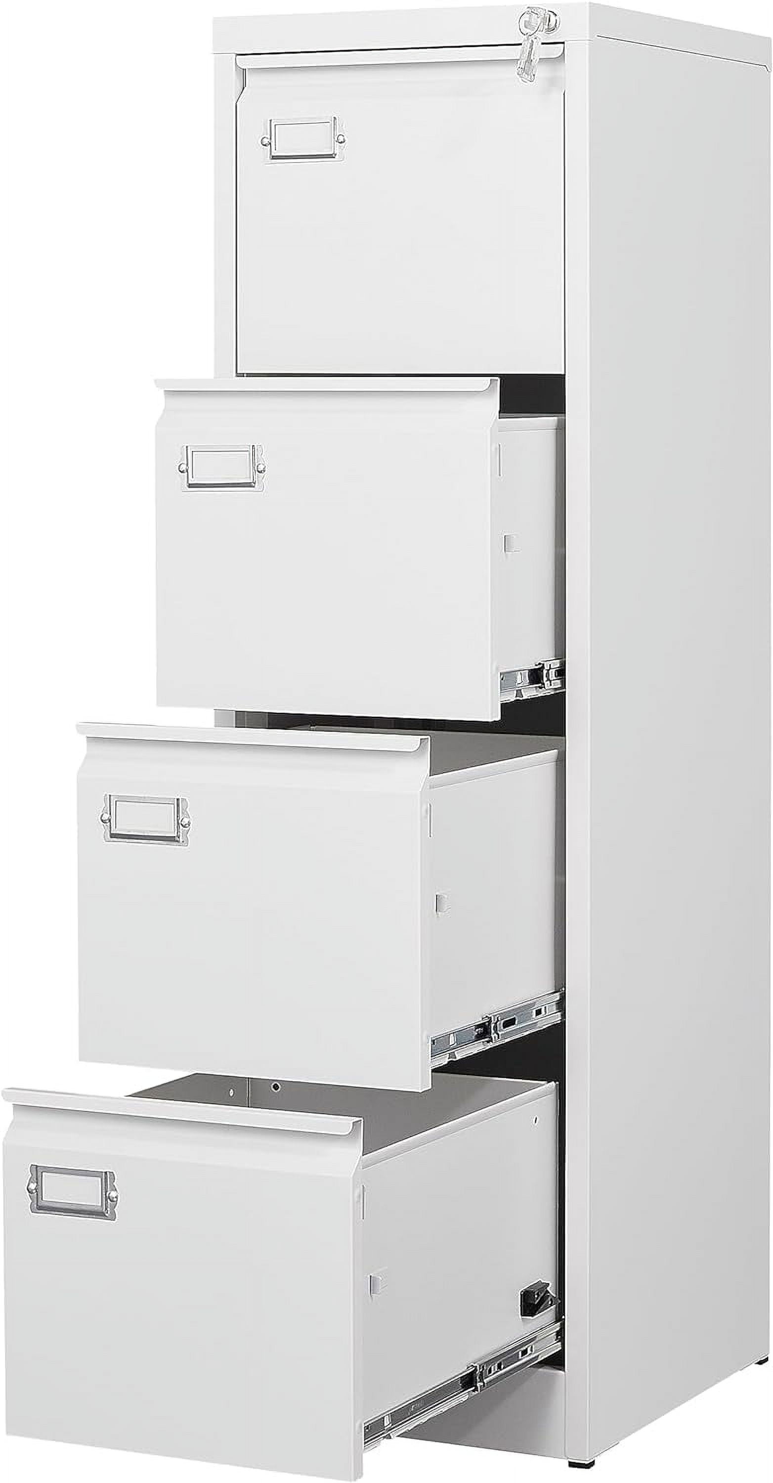 Yizosh 4 Drawer White File Cabinet with Lock, Filing Cabinets for Home ...