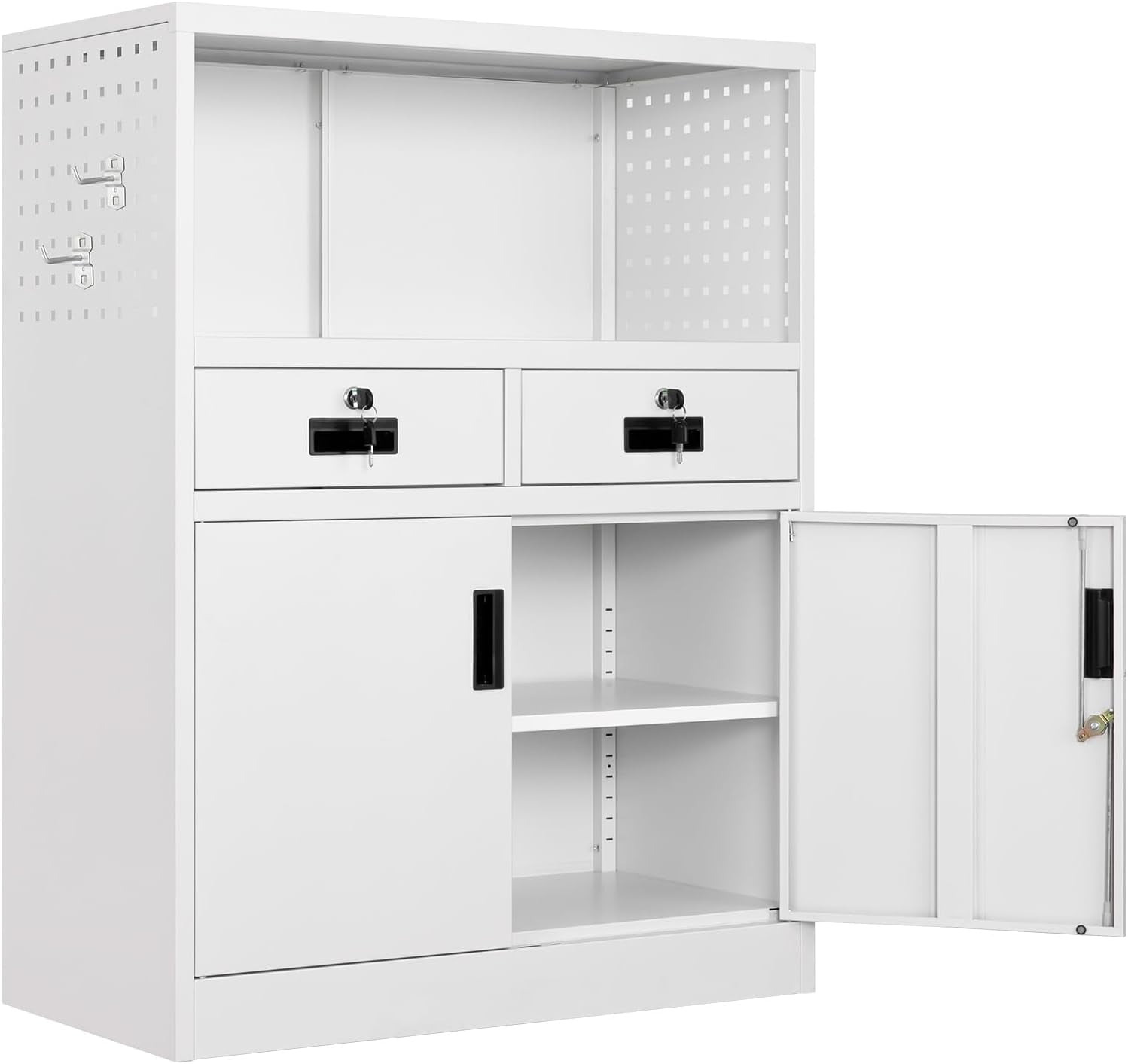 Yizosh Locking Cabinet with 2 Drawers, Metal Storage Cabinet with ...