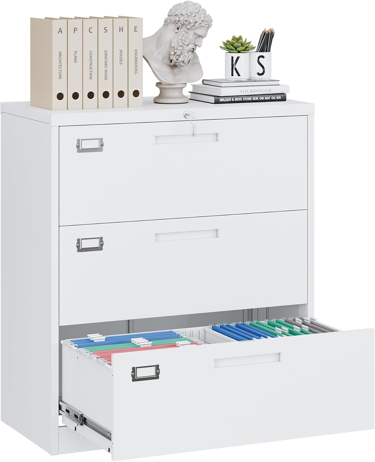 Yizosh Locking Metal File Cabinet for Home Office, Lateral Filing ...