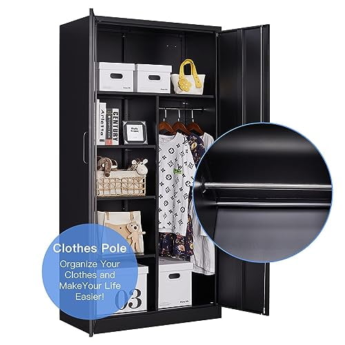 Yizosh Metal Armoire Wardrobe Closet Cabinet for Hanging Clothes with ...