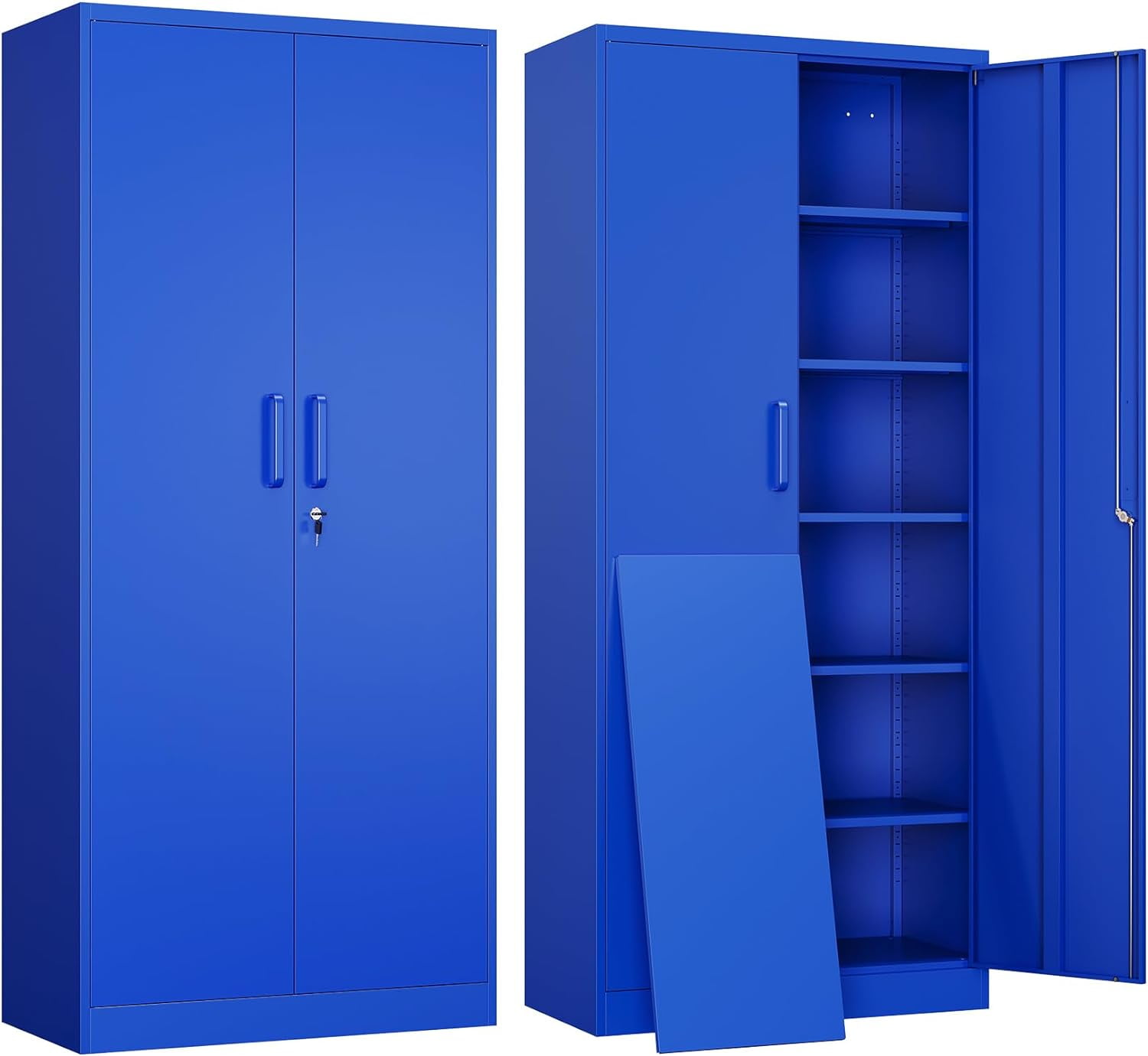 Yizosh Metal Garage Storage Cabinet with 2 Doors and 5 Adjustable ...