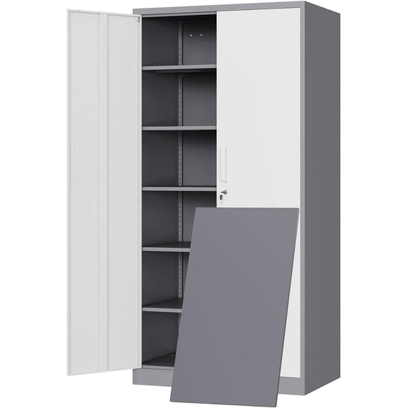 Yizosh Metal Garage Storage Cabinet with 2 Doors and 5 Adjustable ...