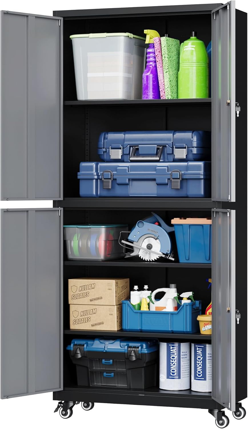 Yizosh Metal Garage Storage Cabinet with Locking Doors and Adjustable ...