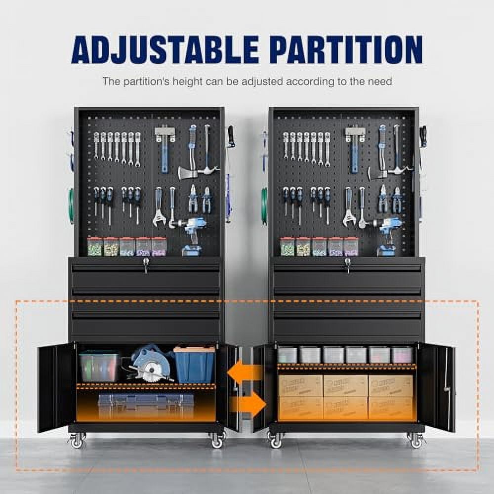 Yizosh Metal Garage Storage Cabinet with Wheels,3-Drawer Rolling Tool ...