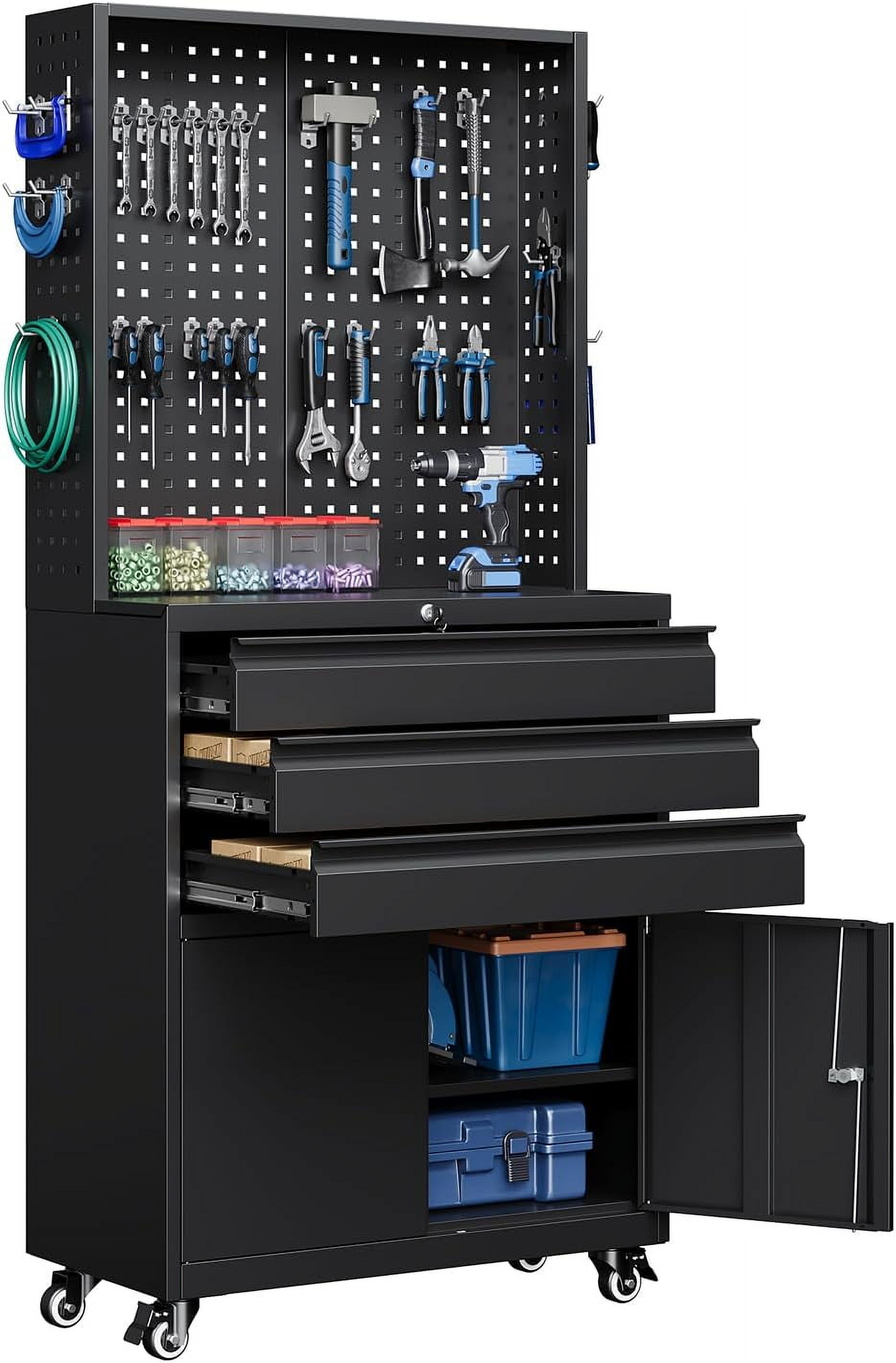 Yizosh Metal Garage Storage Cabinet with Wheels,3-Drawer Rolling Tool ...