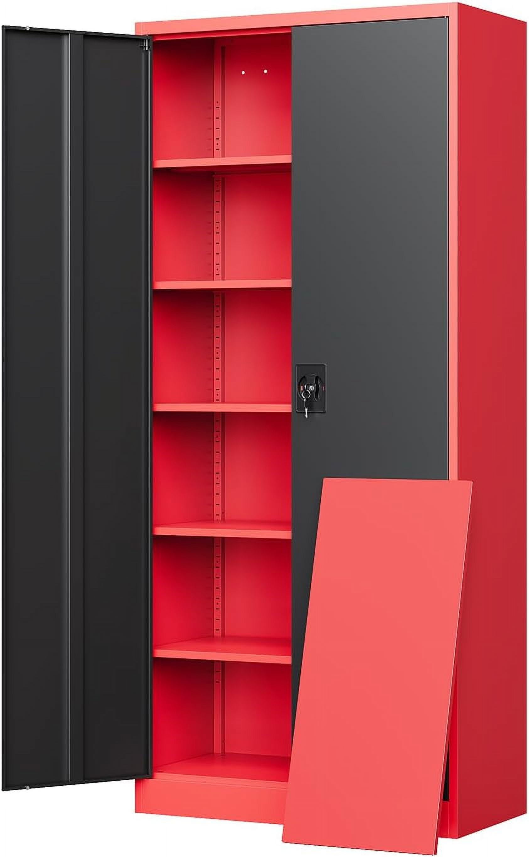 Yizosh Metal Garage Storage Cabinet with Lock Doors and 5 Shelves,- 71 ...