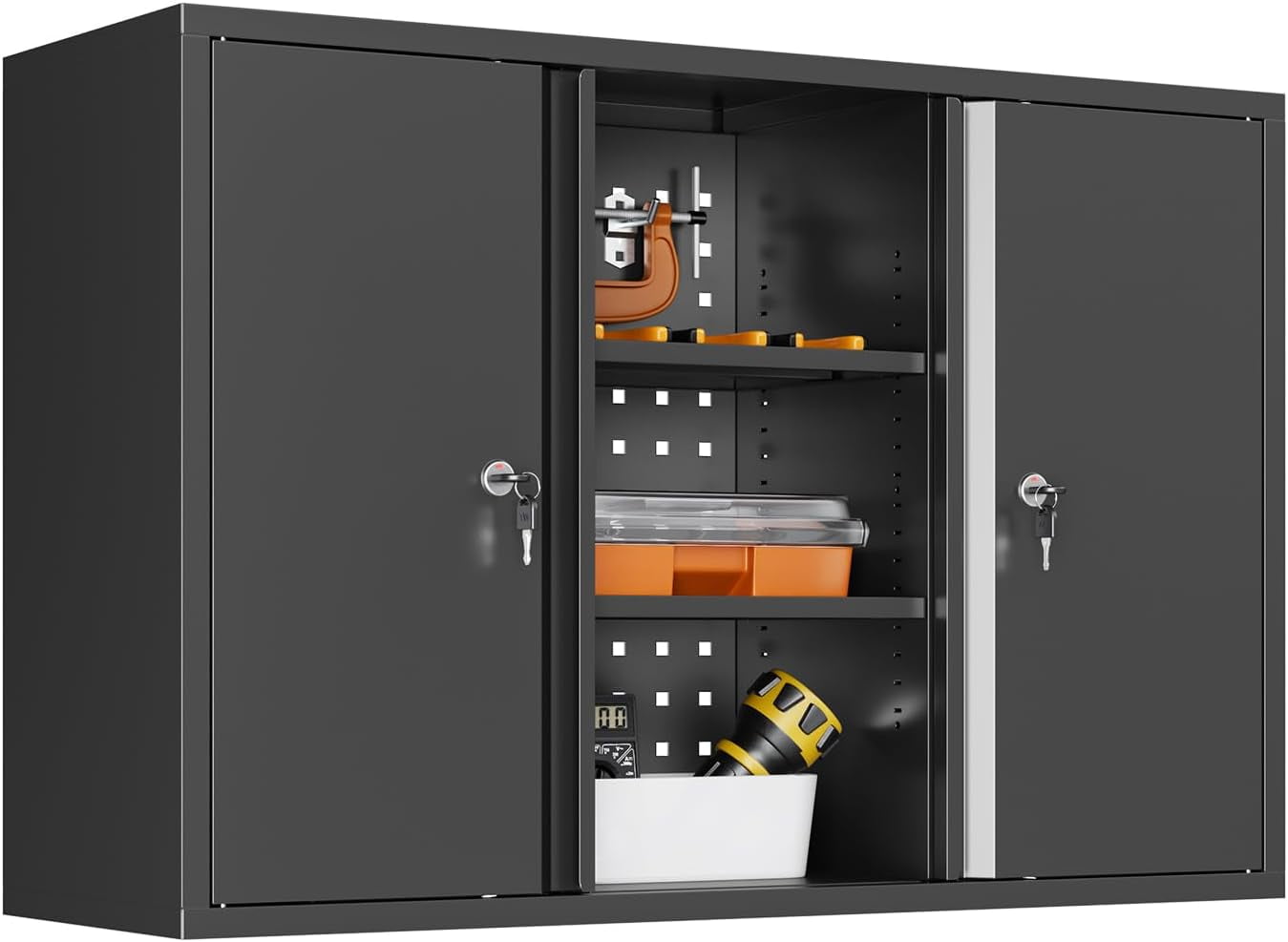 Yizosh Metal Garage Wall Cabinet with 2 Doors and Adjustable Shelves ...