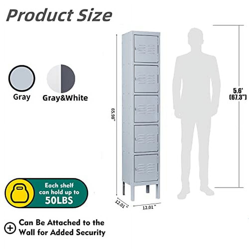 Yizosh Metal Locker with 5 Doors, Tall Steel Storage Lockers for ...