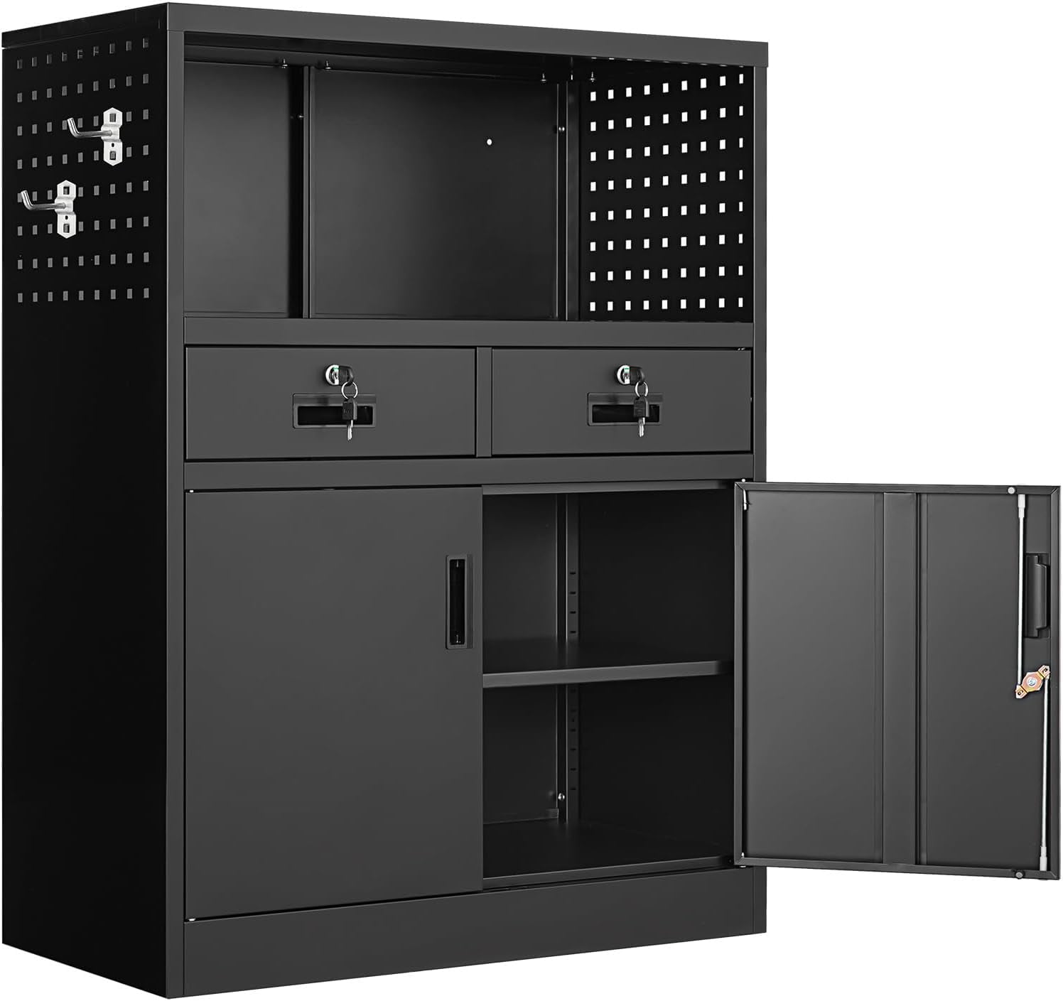 Yizosh Metal Storage Cabinet with 2 Drawers and Locking Doors,- 41.3 ...