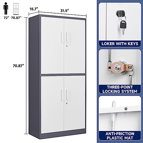Yizosh Metal Storage Locking Cabinet with 4 Doors and 2 Adjustable ...