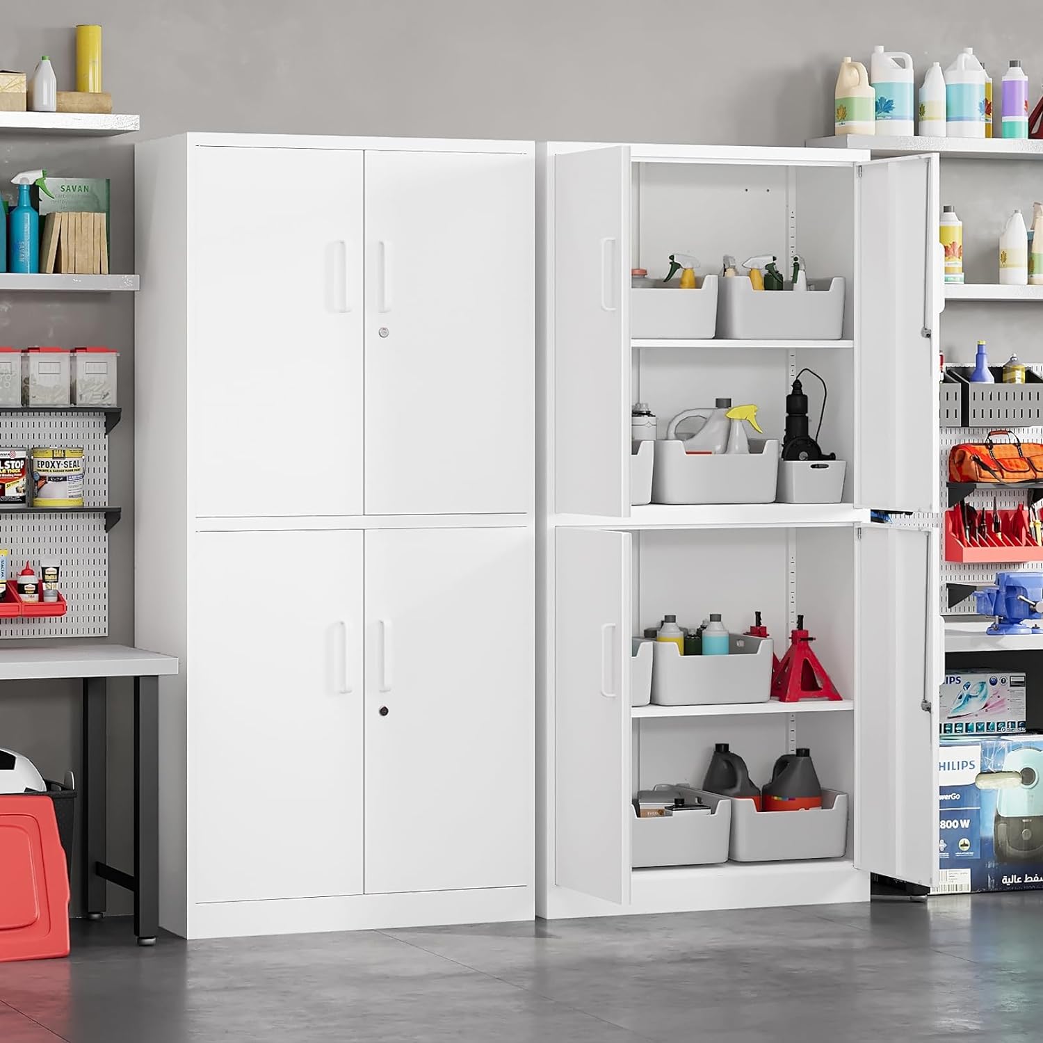 Metal Storage Locking Cabinet with 4 Doors and 2 Adjustable Shelves,71 ...