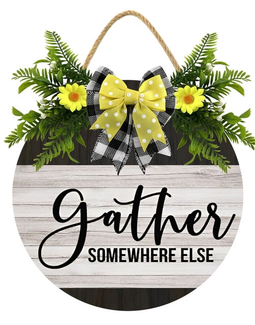 Yjiankangz 11" Door Sign Gather Somewhere Else Wooden Farmhouse Wall ...