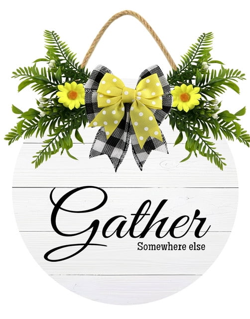 Yjiankangz 11" Door Sign Gather Somewhere Else Wooden Farmhouse Wall ...