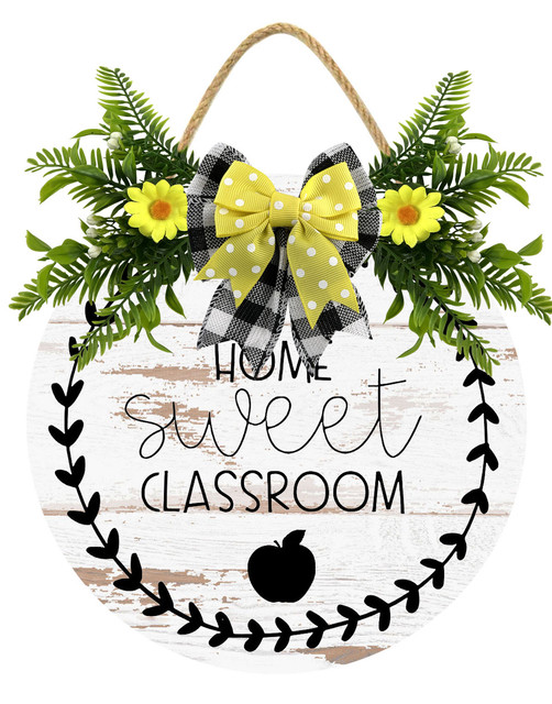 Yjiankangz 11" Door Sign Home Sweet Classroom Wood Sign for Front Door ...